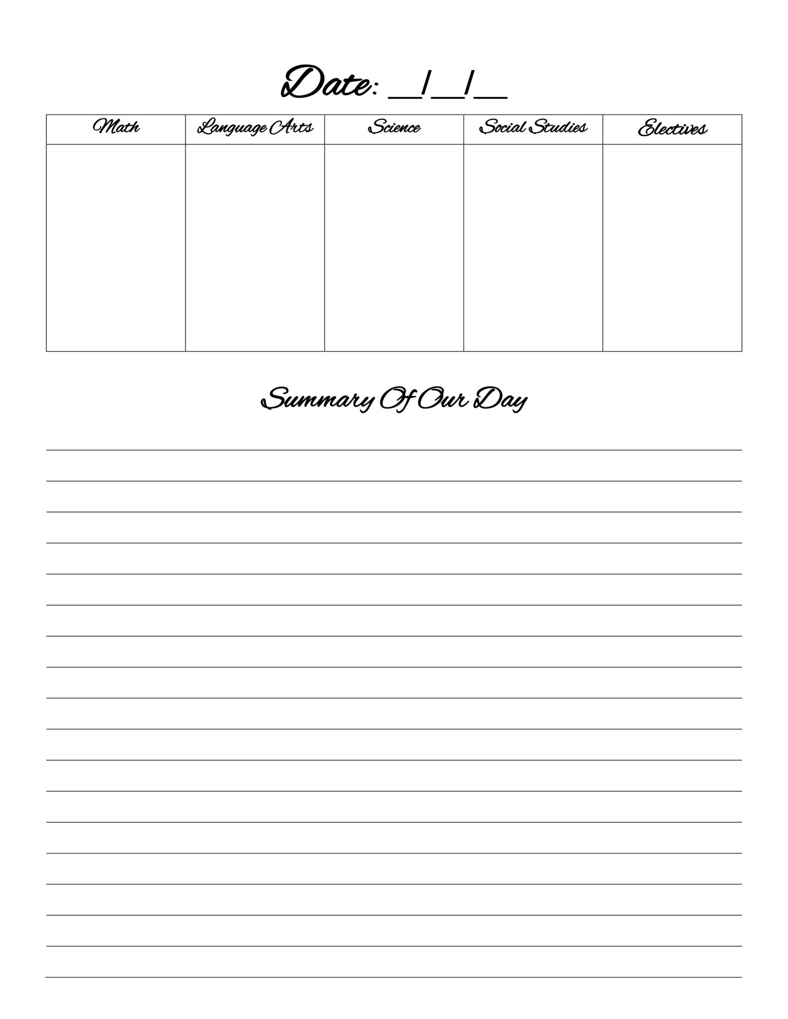 Homeschooling Daily Journal Page Printable, Homeschool Daily Record ...