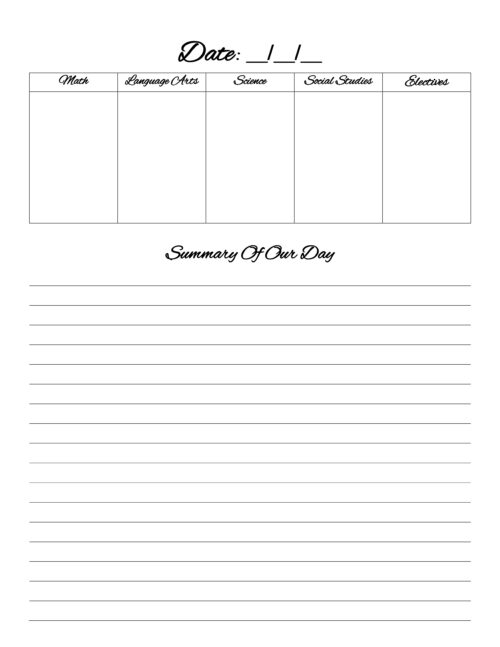 Homeschooling Daily Journal Page Printable, Homeschool Daily Record ...